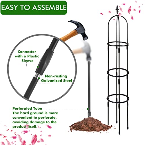 Obelisk Garden Trellis for Climbing Plants, 6 ft Adjustable Heavy Duty Rustproof Thicken Metal Plant Support, Tower Trellis for Climbing Plants Outdoor Indoor Potted Vines, Rose, Flowers(4.16 lbs)