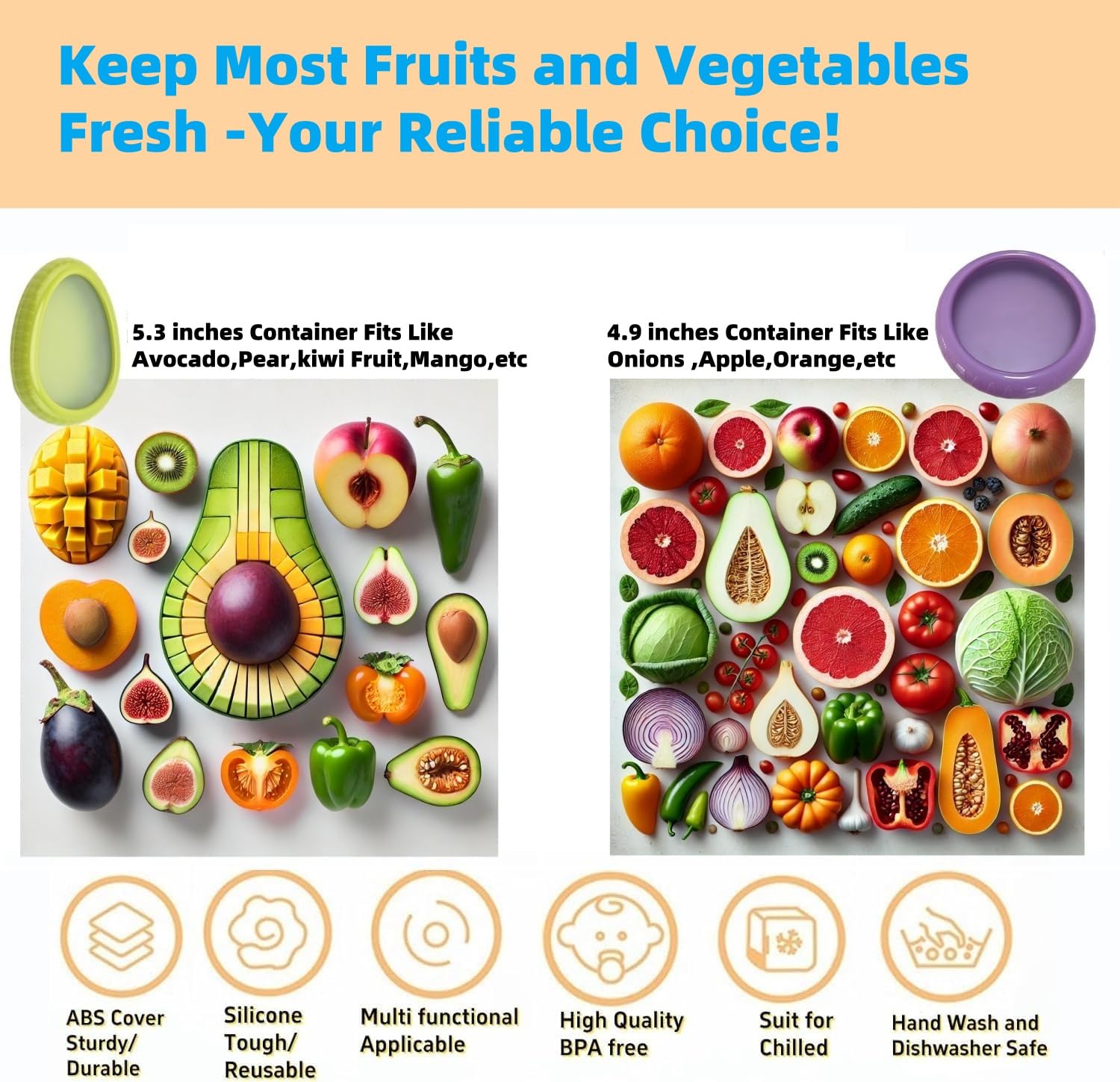 4 Pack Reusable Silicone Food Storage Containers - Avocado Saver & Onion Storage, BPA-Free, Fruit and Vegetable Anti-Oxidation Storage Box, Prevent Flavor Mixing, Fresh Pod for Fridge, Keep Fresh