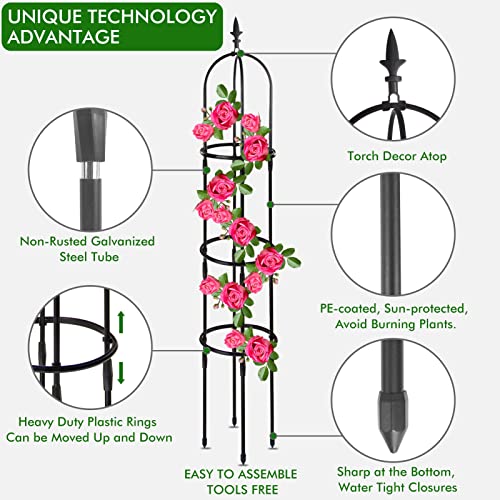 Obelisk Garden Trellis for Climbing Plants, 6 ft Adjustable Heavy Duty Rustproof Thicken Metal Plant Support, Tower Trellis for Climbing Plants Outdoor Indoor Potted Vines, Rose, Flowers(4.16 lbs)