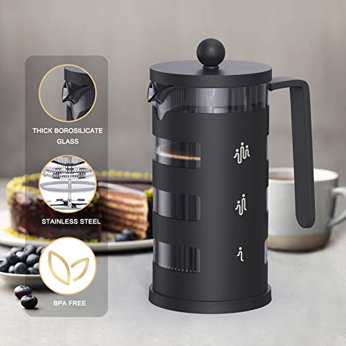 LapEasy French Press Coffee Maker, 34 Ounce (1000 ml) Thickened Borosilicate Glass Camping Coffee Makers with 3 Filter Screens, Coffee Press Dishwasher Safe, for 8 CUP