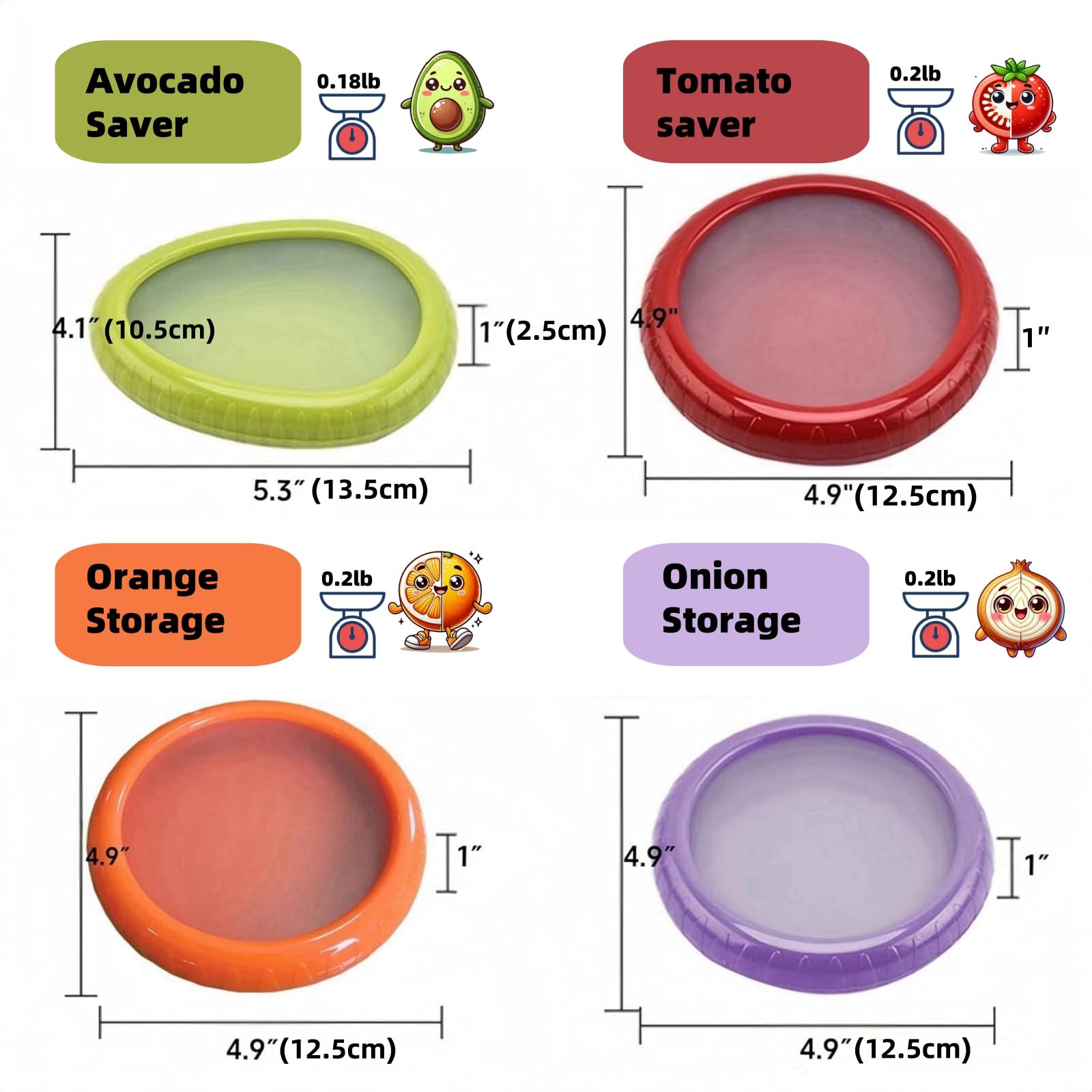 4 Pack Reusable Silicone Food Storage Containers - Avocado Saver & Onion Storage, BPA-Free, Fruit and Vegetable Anti-Oxidation Storage Box, Prevent Flavor Mixing, Fresh Pod for Fridge, Keep Fresh