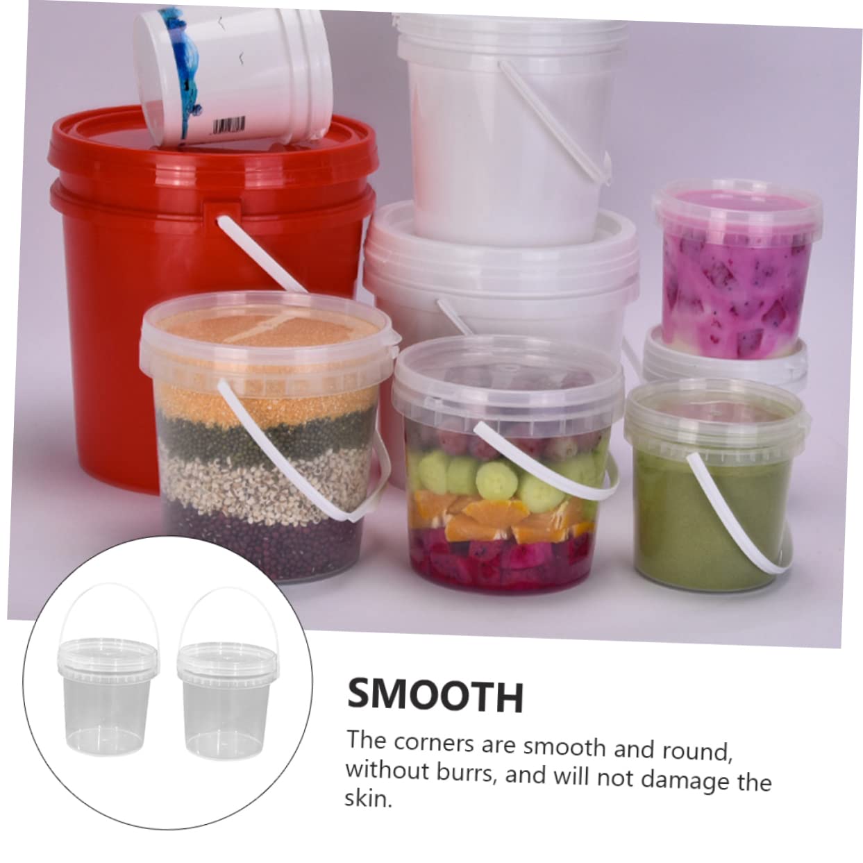 DOITOOL 3Pack Clear Plastic Bucket with Lid and Handle (1L) Ice Cream Tub with Lids, Food Grade Round Plastic Pail Container with Lid, Freezer Food Storage Containers