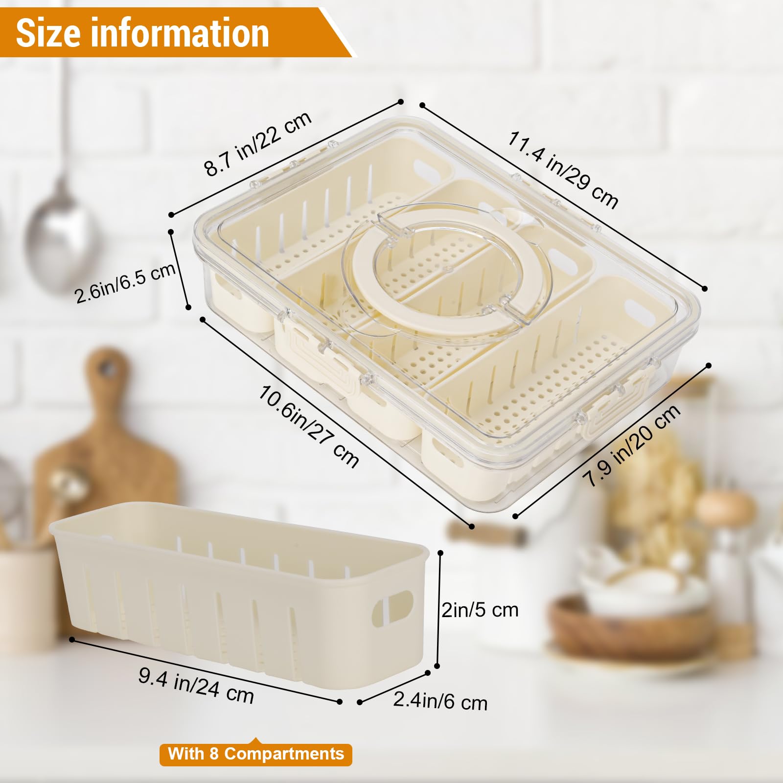 Divided Serving Tray with Handle, Lid & Removable Snack Box 8 Compartment Portable Snack Containers Snackle Box Snack Tray , Veggie Tray Charcuterie Boxes Fruit Tray Candy Organizer (1 PCS-4C)