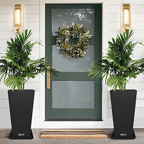 Elevens Outdoor Planter Larger Flower Pots Indoor Taper Garden V-Shape Tall Planters 30 inches Garden Pots Planter - Black(2 Packs)