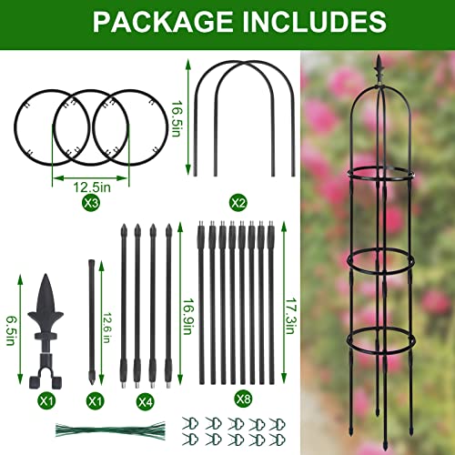 Obelisk Garden Trellis for Climbing Plants, 6 ft Adjustable Heavy Duty Rustproof Thicken Metal Plant Support, Tower Trellis for Climbing Plants Outdoor Indoor Potted Vines, Rose, Flowers(4.16 lbs)