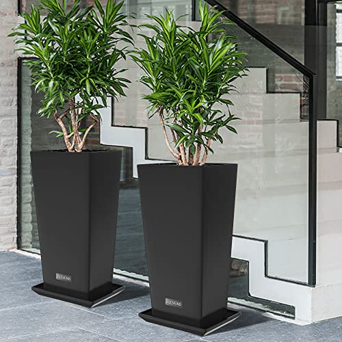 Elevens Outdoor Planter Larger Flower Pots Indoor Taper Garden V-Shape Tall Planters 30 inches Garden Pots Planter - Black(2 Packs)