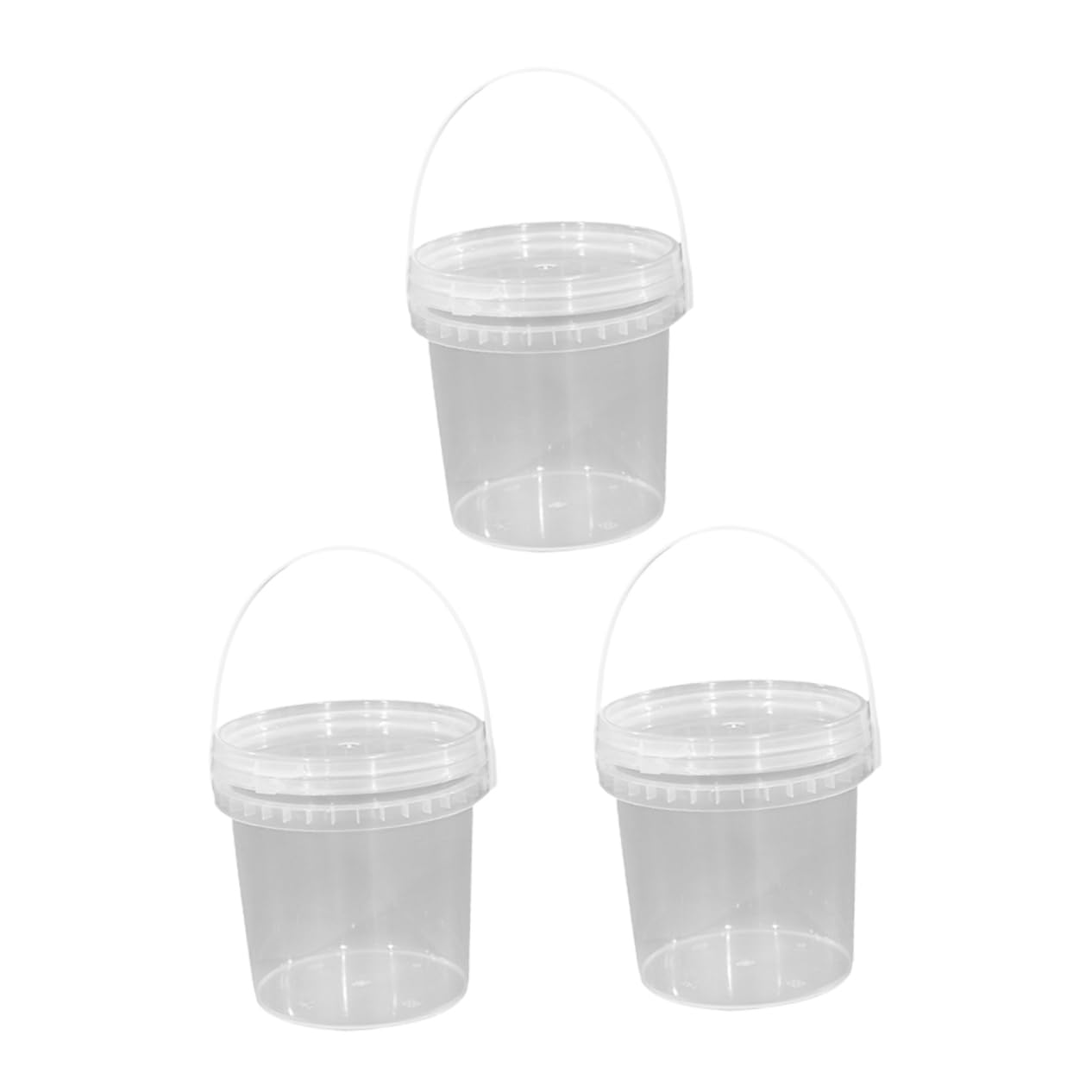 DOITOOL 3Pack Clear Plastic Bucket with Lid and Handle (1L) Ice Cream Tub with Lids, Food Grade Round Plastic Pail Container with Lid, Freezer Food Storage Containers