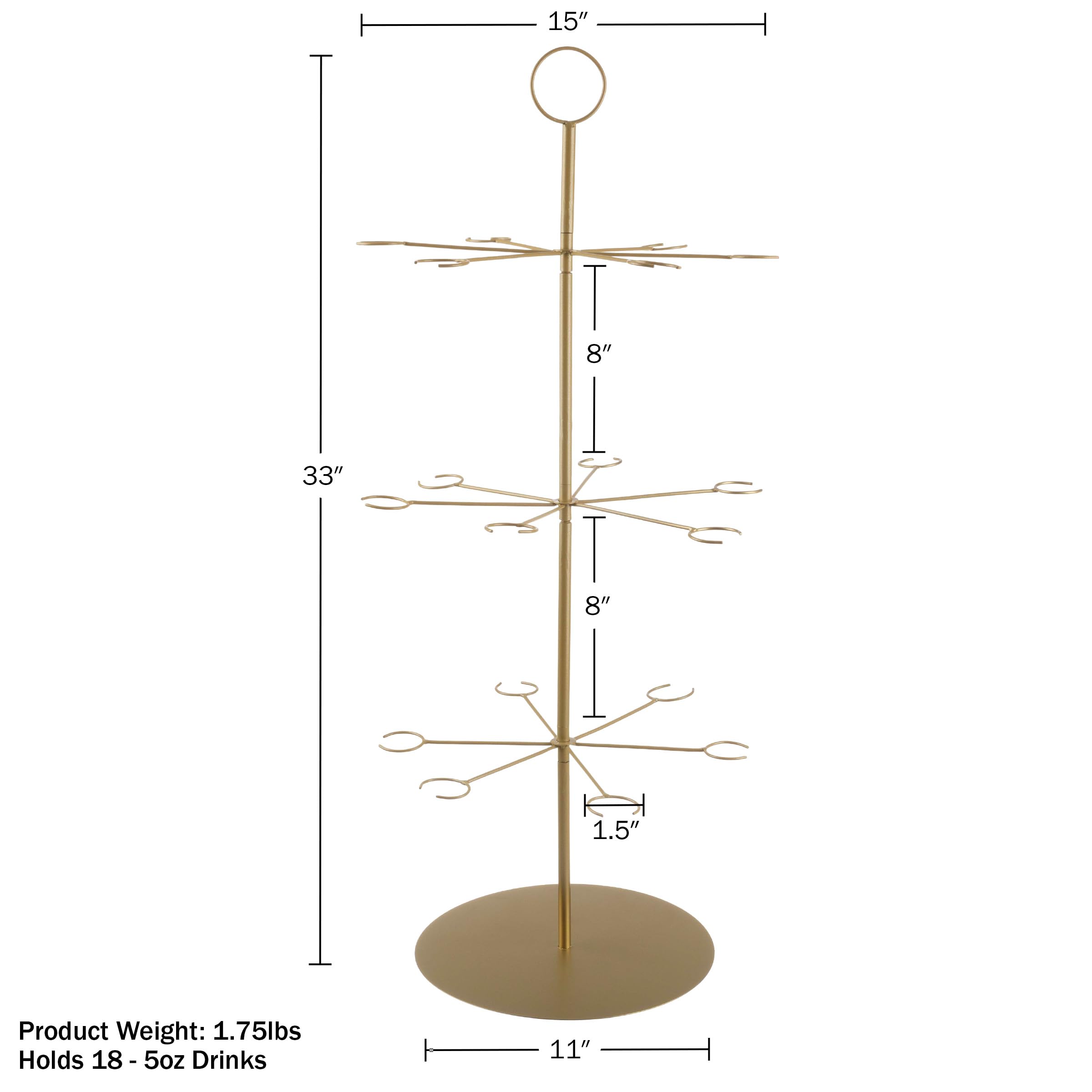 Lavish Home Cocktail Tree Stand - 3-Tier Champagne Tower Holds 18 Stemware Glasses - For Wedding, Shower, or Engagement Party Decorations (Gold)