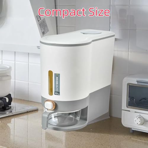 Azipehkx 22 Lbs Rice Dispenser,Container Sealed Moisture Proof with Measuring Cup for Kitchen Pantry Household, BPA-Free,Light Grey