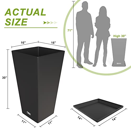 Elevens Outdoor Planter Larger Flower Pots Indoor Taper Garden V-Shape Tall Planters 30 inches Garden Pots Planter - Black(2 Packs)