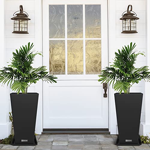 Elevens Outdoor Planter Larger Flower Pots Indoor Taper Garden V-Shape Tall Planters 30 inches Garden Pots Planter - Black(2 Packs)