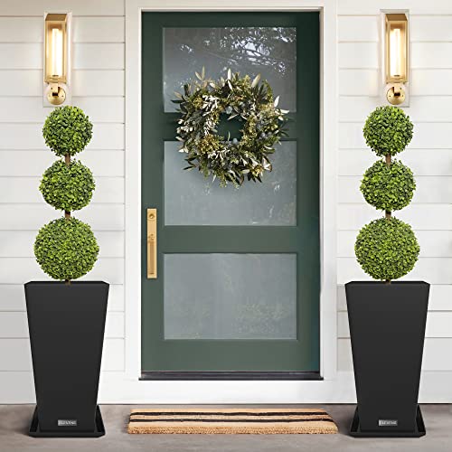 Elevens Outdoor Planter Larger Flower Pots Indoor Taper Garden V-Shape Tall Planters 30 inches Garden Pots Planter - Black(2 Packs)