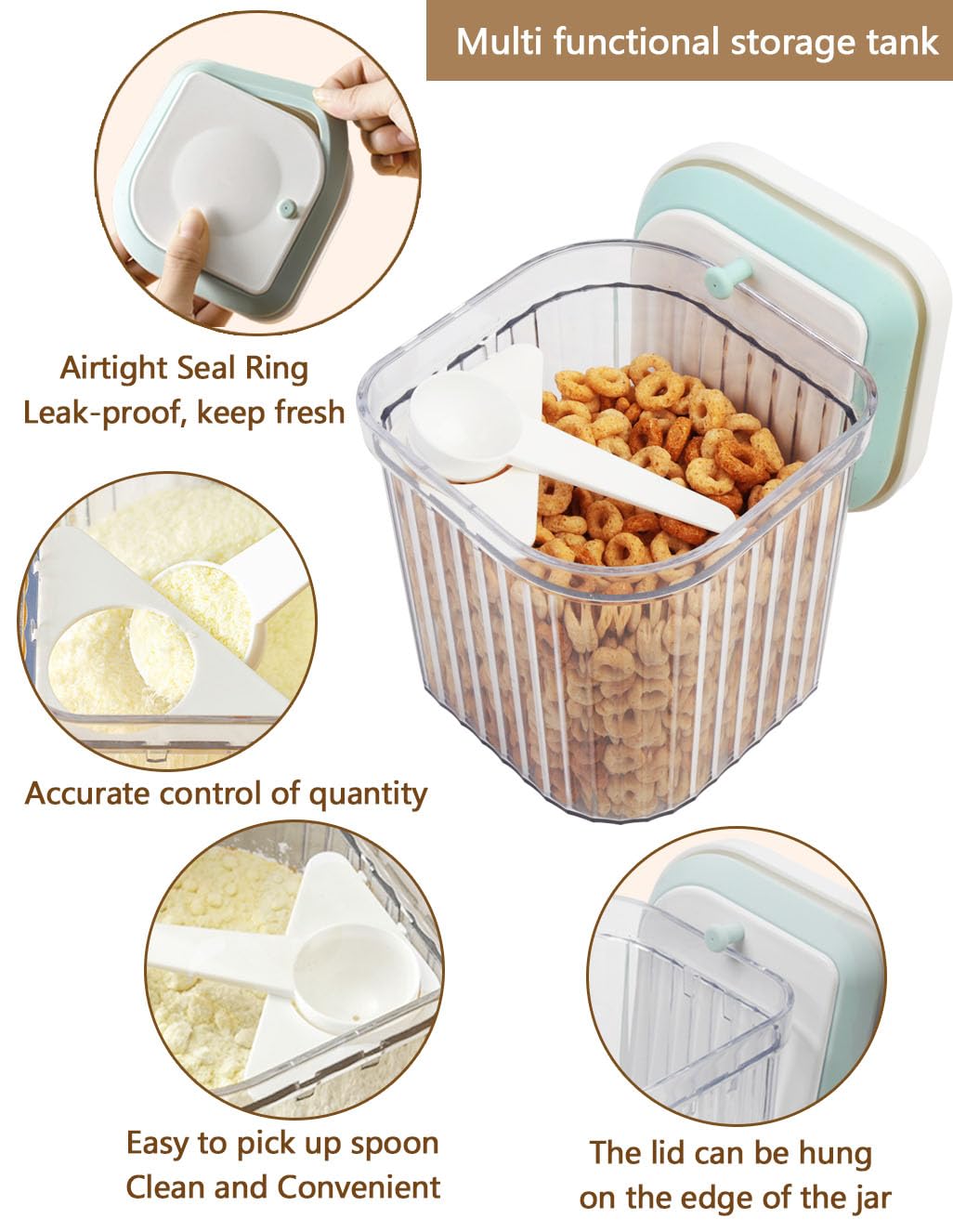Besmall Food Storage Container with Pop Up Lids and Date Tracker Air Tight Containers with Scoop Clear Dispenser for Snacks, Candy, Salt, Herbs, Spices, Sugar, Coffee, 1.2L/ 40oz
