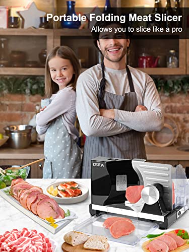 OSTBA Foldable Meat Slicer,Electric Deli Food Slicer with Food Tray,0-18mm Adjustable Thickness Meat Slicer for Home,Portable Collapsible Food Slicer with Stainless Steel Blades, Cuts Ham,Bread,Cheese