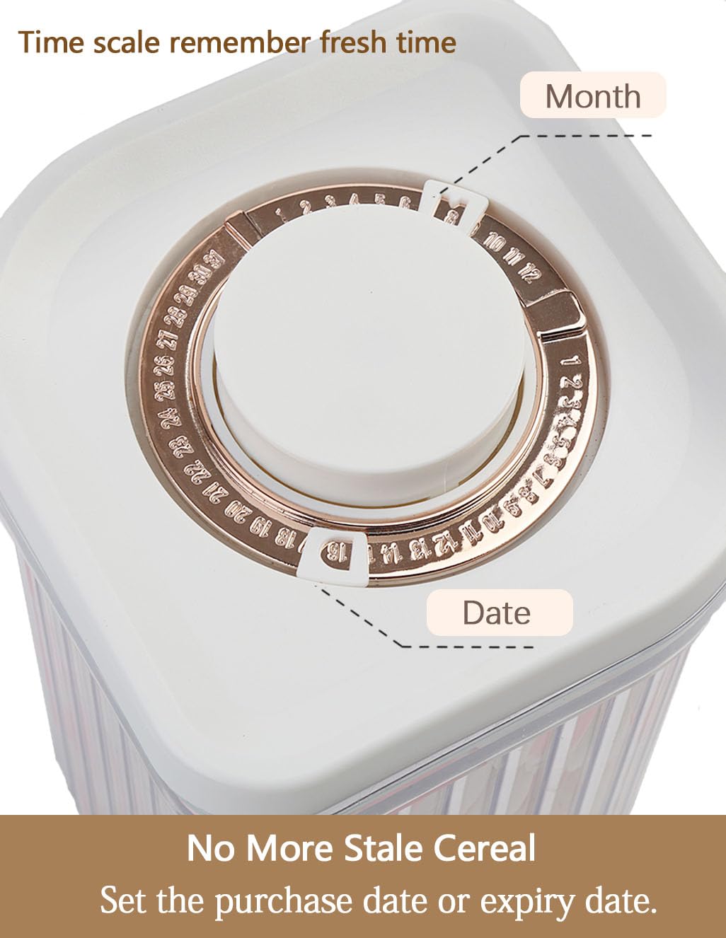 Besmall Food Storage Container with Pop Up Lids and Date Tracker Air Tight Containers with Scoop Clear Dispenser for Snacks, Candy, Salt, Herbs, Spices, Sugar, Coffee, 1.2L/ 40oz