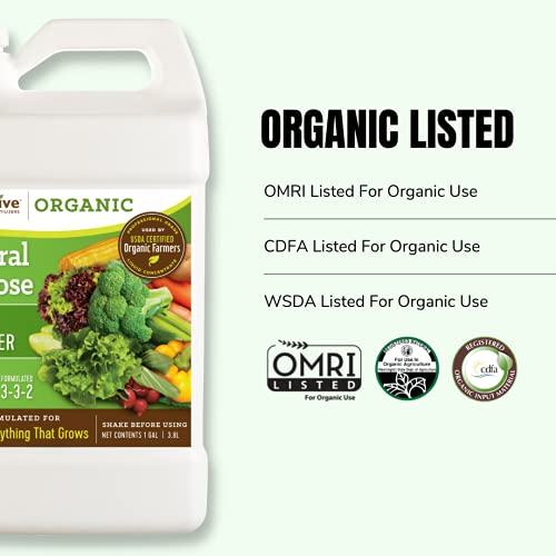 AgroThrive All Purpose Organic Liquid Fertilizer - 3-3-2 NPK (ATGP1128) (1 Gal) for Lawns, Vegetables, Greenhouses, Herbs and Everything Else that Grows