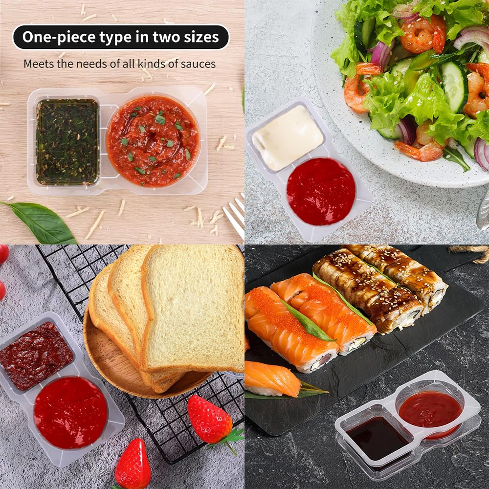 Dual Compartment Containerfor for Condiment, Dip, Sauce, Sampling and Travel Snacks,Portable Reusable Sauce Container,5Pcs Double Compartment Condiment Containers with Lids