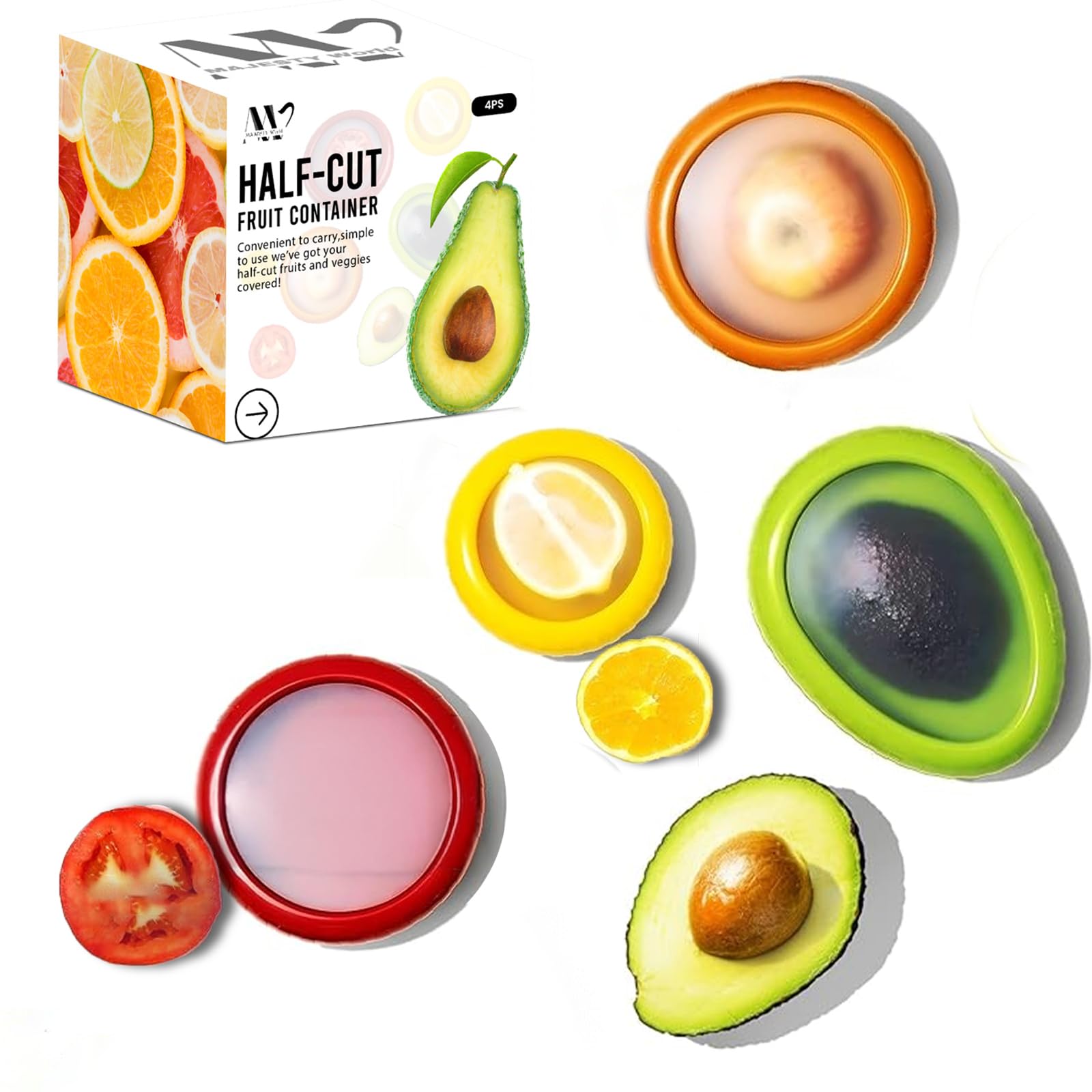 Silicone Fruit Storage Box | Set of 4 Reusable Silicone Fruit & Vegetable Storage Containers | Avocado Saver, Tomato Holder, Onion, Garlic & Lemon Keepers for Fridge - Ideal Kitchen Organizers