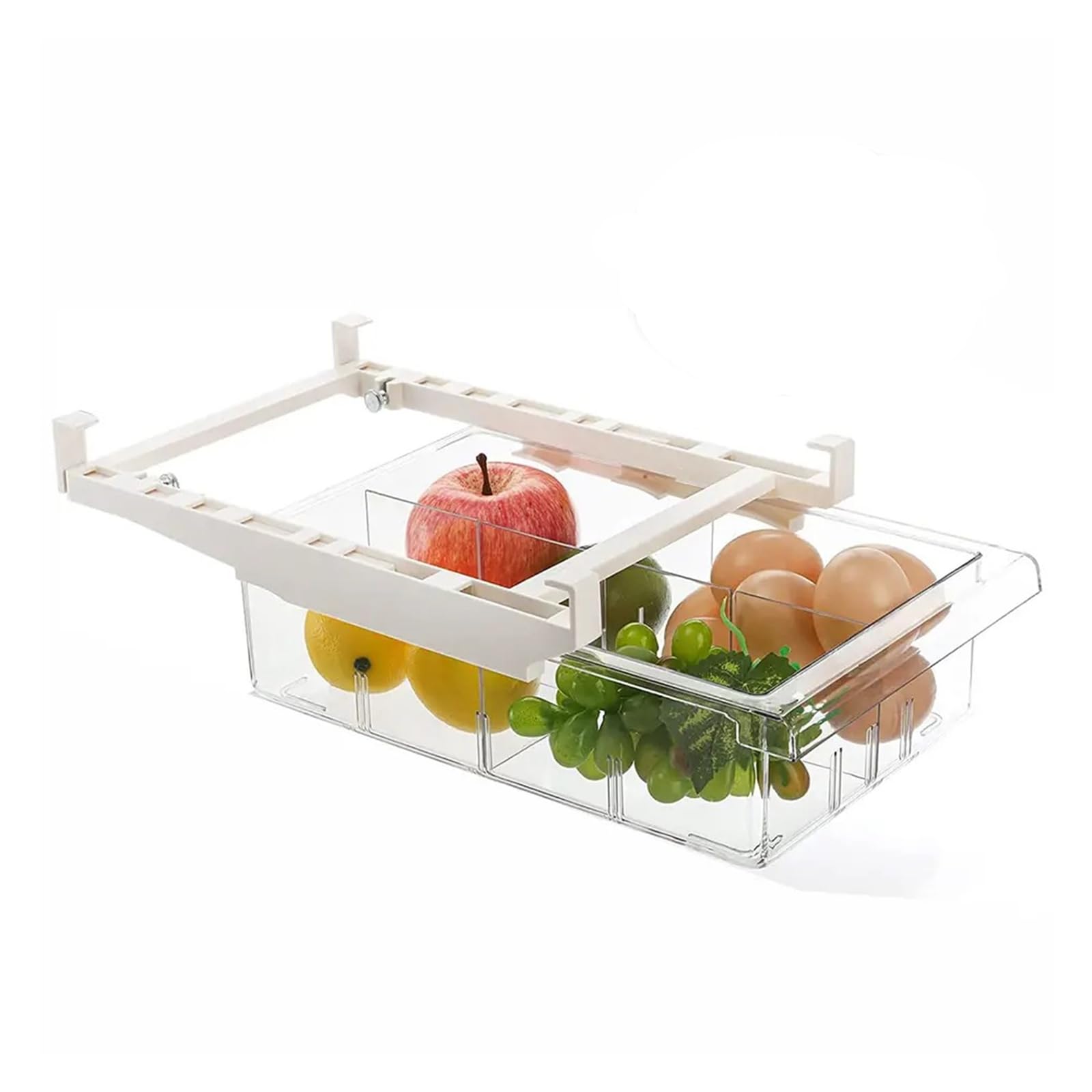 CESHRR Fridge Organizer Drawer, Refrigerator Drawer Organizer, Pull Out with Handle,Pull Out Shelf Storage Transparent Organizer for Egg,Fruit,Vegetable,Seafood,Beef-4 compartments