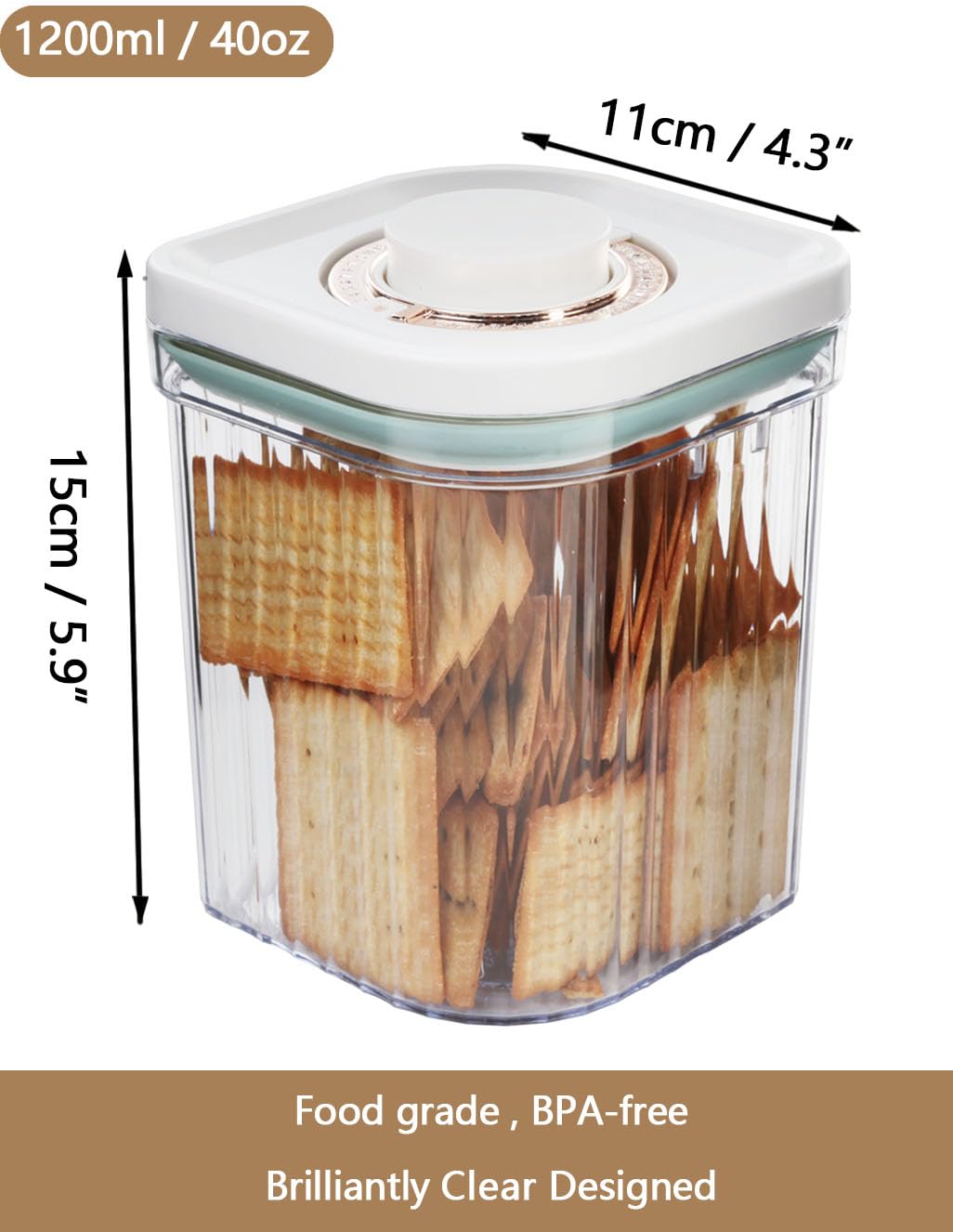 Besmall Food Storage Container with Pop Up Lids and Date Tracker Air Tight Containers with Scoop Clear Dispenser for Snacks, Candy, Salt, Herbs, Spices, Sugar, Coffee, 1.2L/ 40oz