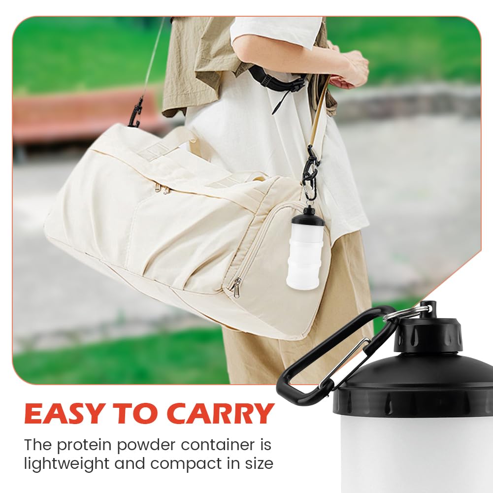 JIANWEI Protein Powder Storage Container, 3 Layer Stackable Leak-proof Formula Dispenser with 50 Inspirational Words Stickers and 1 Keychain, Portable Protein Powder Holder(Black+white)