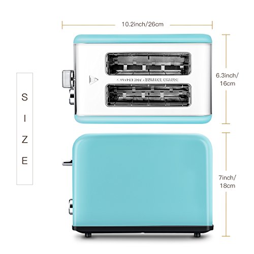 Toaster 2 Slice, Retro Small Toaster with Bagel, Cancel, Defrost Function, Extra Wide Slot Compact Stainless Steel Toasters for Bread Waffles, Blue