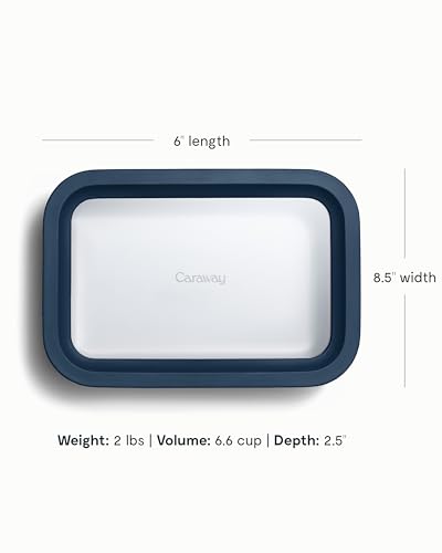 Caraway 2pc Glass Food Storage Set - 6.6 Cup Food Containers (2) - Ceramic Coated - Non Toxic, Non Stick Lunch Box with Lids. Dishwasher, Oven, & Microwave Safe - Navy
