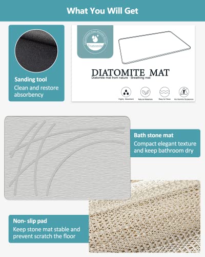 Stone Bath Mat, Diatomaceous Earth Shower Mat Nonslip Super Absorbent Quick Drying Bathroom Floor Mat for Kitchen Counter, Natural Bathroom Mat Stone Easy to Clean (23.7 x 15 .5inch)