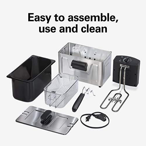 Hamilton Beach 35032 Professional Style Electric Deep Fryer, Frying Basket with Hooks, 1500 Watts, 3 Ltrs New for 2021, Stainless Steel