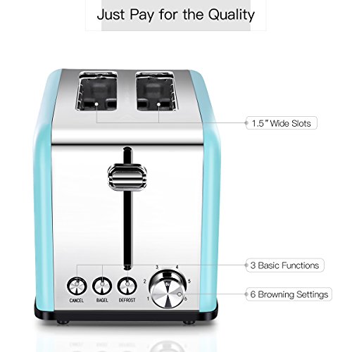 Toaster 2 Slice, Retro Small Toaster with Bagel, Cancel, Defrost Function, Extra Wide Slot Compact Stainless Steel Toasters for Bread Waffles, Blue