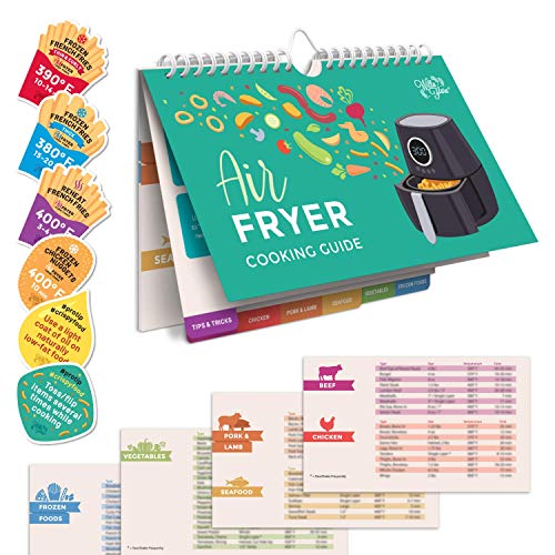 Willa Flare Air Fryer Magnetic Cheat Sheet Cooking Times Reference Guide for 80 Foods - Flip Chart and 6 Vinyl Decal Stickers | Perfectly Fry Family Favorites like Pizza, Chicken Nuggets, French Fries