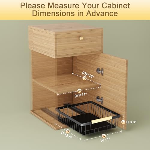 Pull Out Cabinet Organizer, AUFWORLD 2 Pack Heavy Duty Slide Out Drawers Fixed with Adhesive Nano Film, Pull Out Shelves for Kitchen Cabinets, Pantry, Bathroom Organization (Black, 2 Pack)