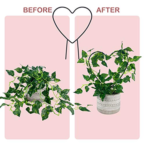 MIXXIDEA Metal Trellis for Climbing Plants Outdoor Decorative Small Trellis for Potted Plants Rust Proof Garden Plant Trellis for Pots Heart Shaped Pack of 2 - Black