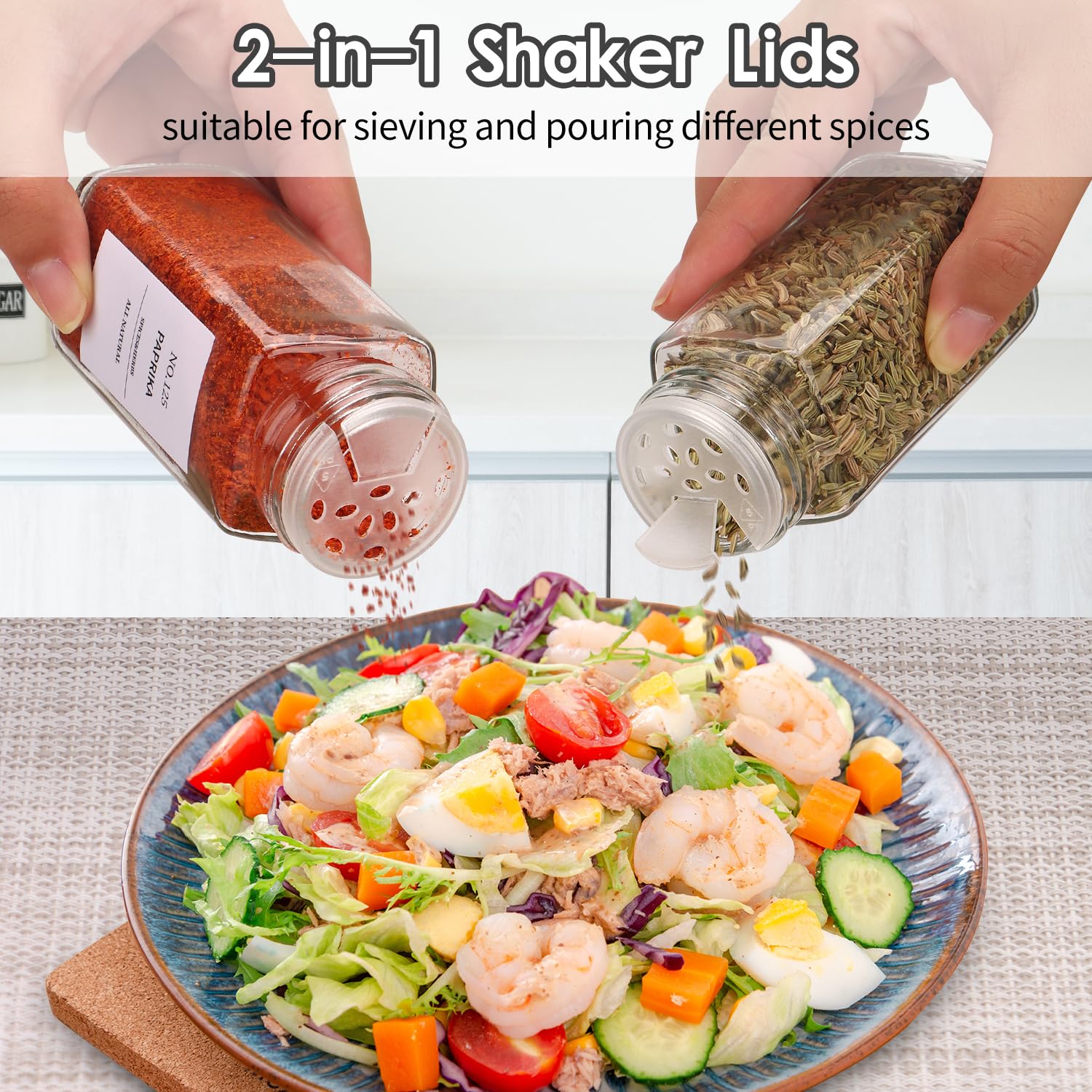 Forhaodejia Spice Jars - 24 Pcs, Spice Jars with Labels, Glass Spice Jars with Bamboo Lids, Seasoning Containers,Empty Glass Spice Container Set, Seasoning Organizer, Kitchen Set, with Pepper Grinder