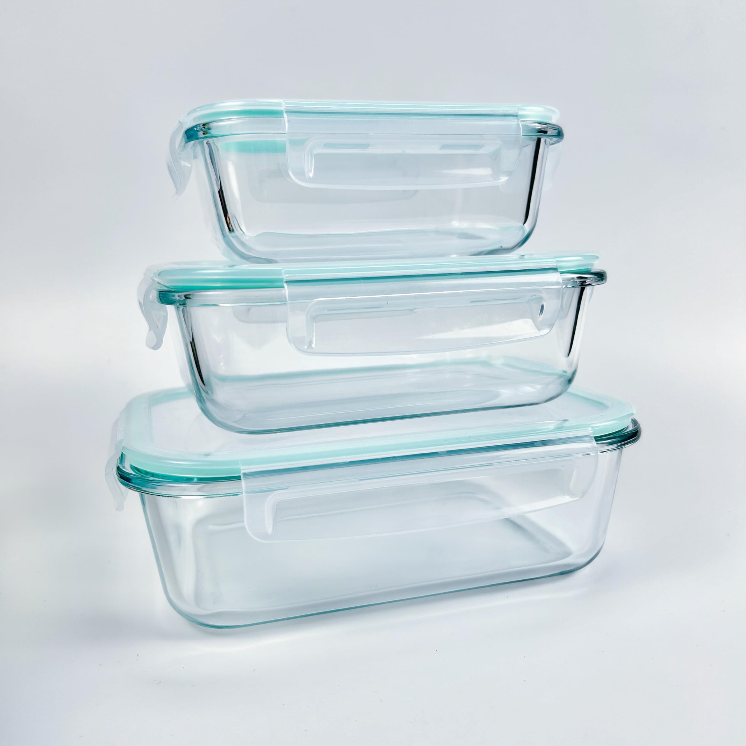 Pmssypl 3 Piece Glass Food Storage Container Set Sealed Reusable Pantry Kitchen Storage Container Glass Lunch Prep Container Lunch Box, Microwave, Refrigerator and Dishwasher.