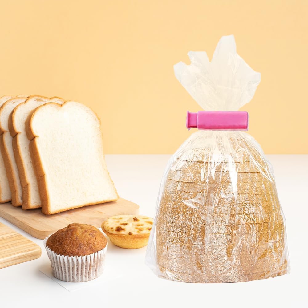 wanh Bread Bag Clips Reusable,Snack Bread Wrapper Sealing Clip to Keep Bread Fresh, Bread Ties Bag Closures Closer Cinchers,Squeeze and Lock Bread Clips for Food Storage (8Pcs Pink)