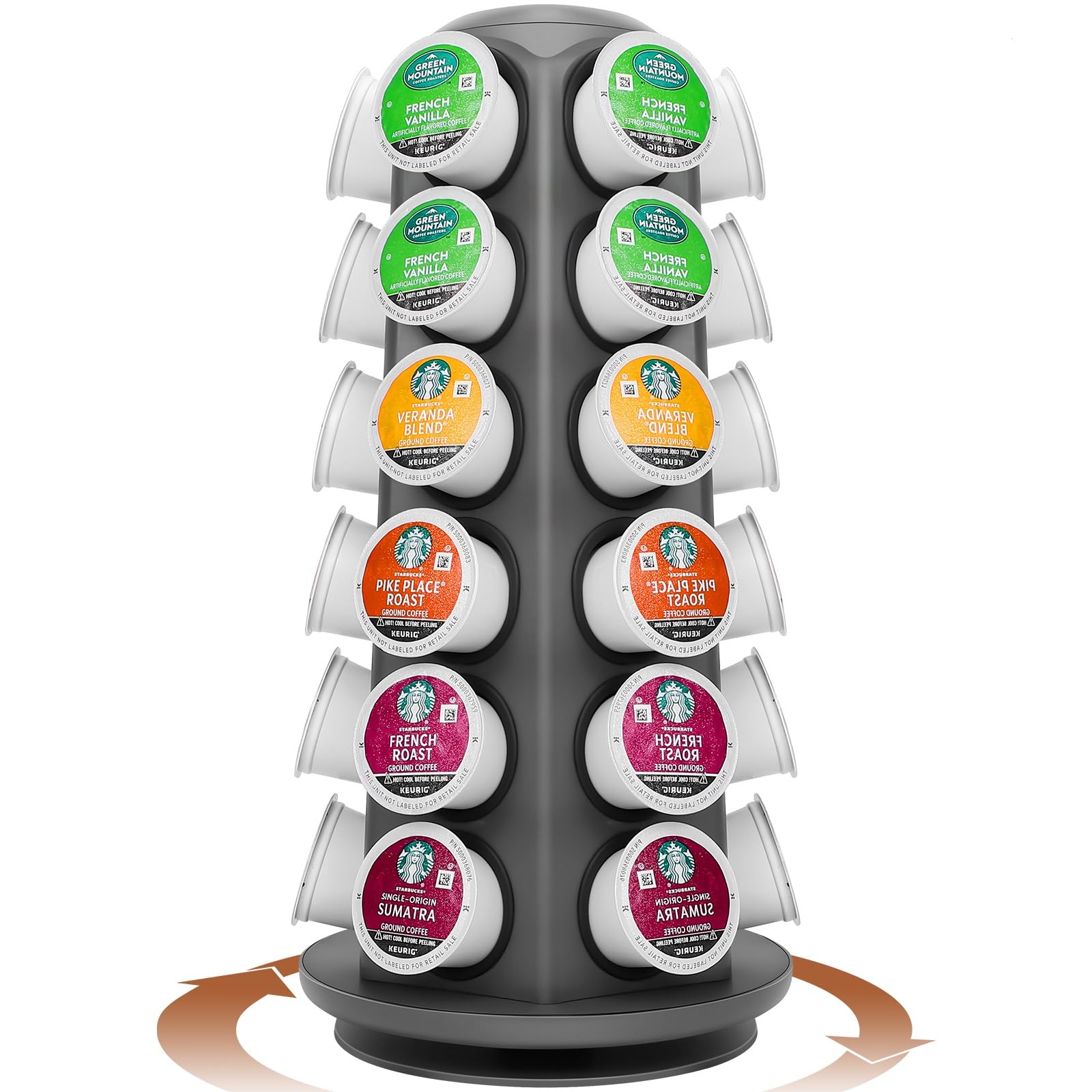K Cup Holder Carousel-Coffee Pod Holder Organizer Compatible with 36 K-Cups Pods, for Home Kitchen Office Countertop or Coffee Station, Spins 360-Degrees, Detachable, Matte Gray