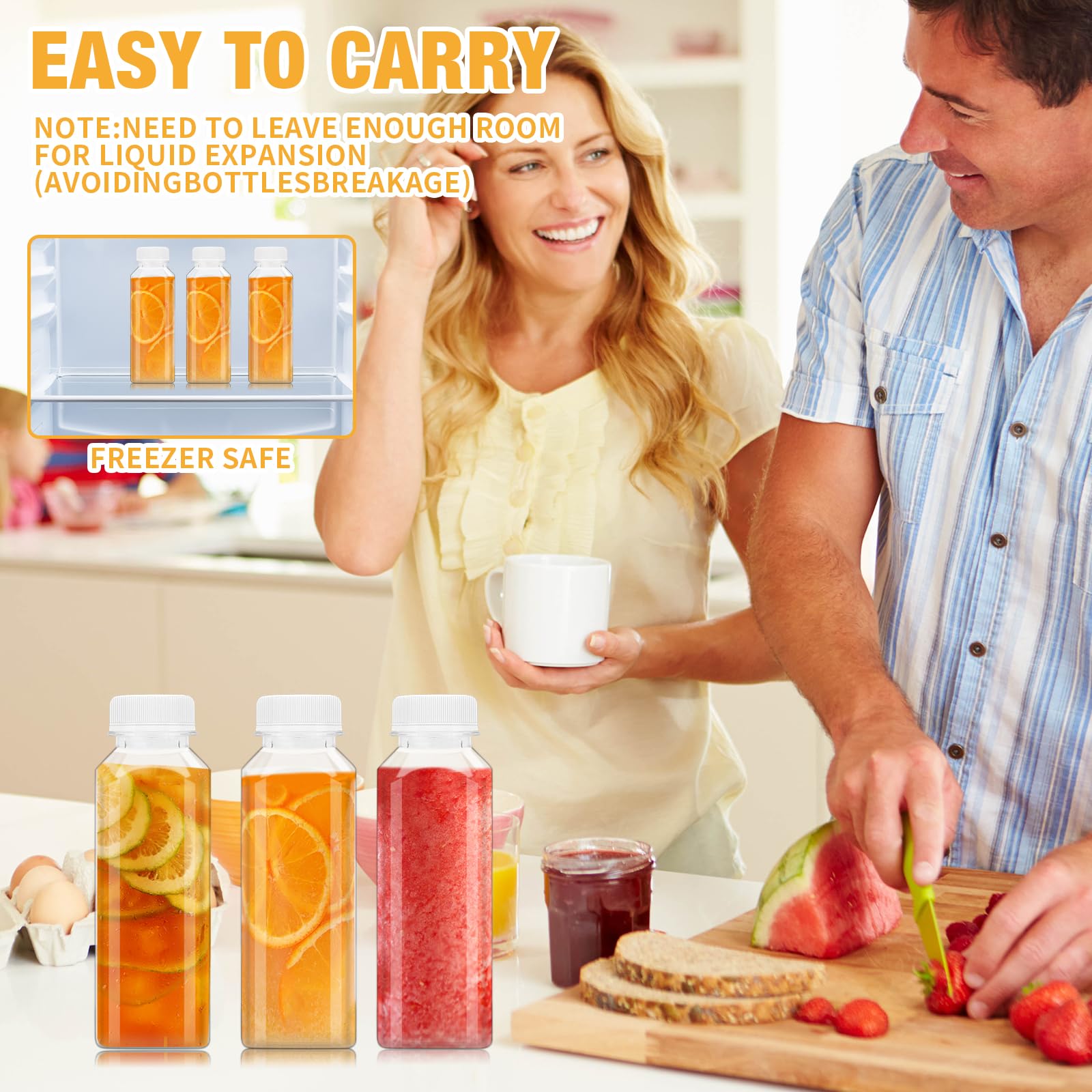 3 Ounce 12 Pcs Plastic Juice Bottle Reusable Bulk Beverage Containers with White Lids for for Bottled Water, Cold Drinks, Fresh Blended Juices and Other