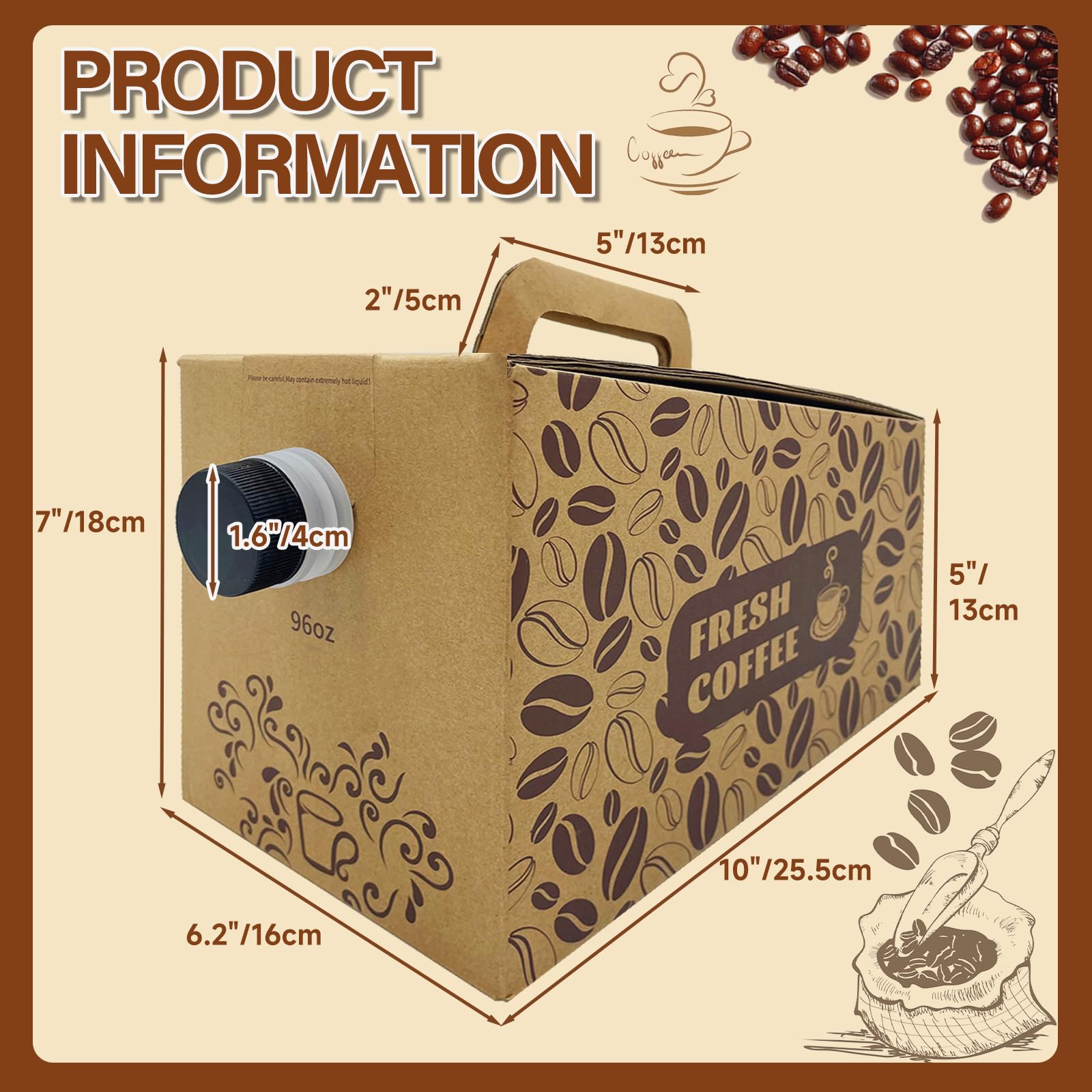 96 oz Disposable Coffee Box with Insulated Beverage Dispenser, Portable To-Go Carafe for Hot & Cold Drinks, Bulk Coffee Server for Catering, Events & Parties