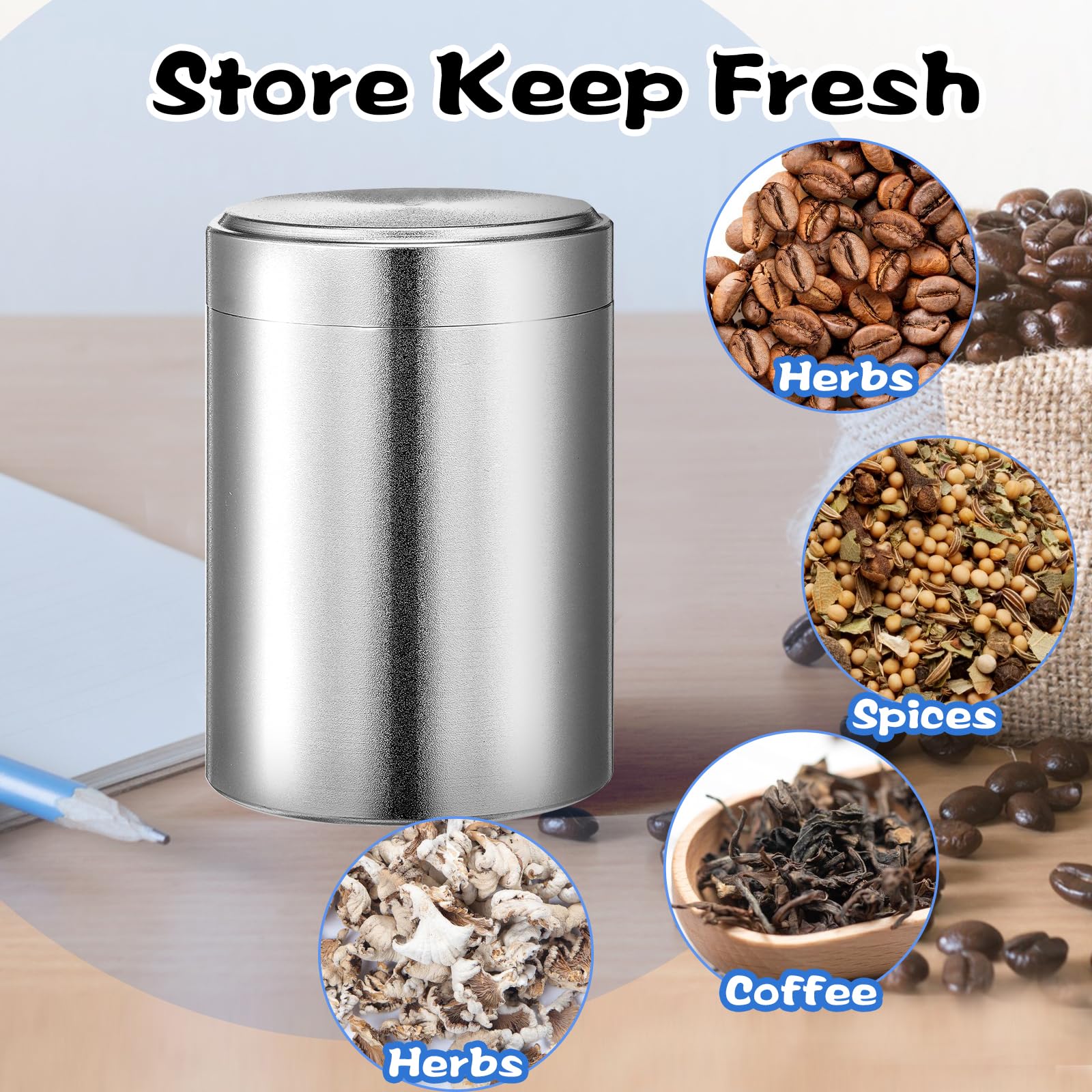 Trinkrittey Aluminum Storage Jar Airtight Smell Proof Container Portable Airtight Container Multipurpose Airtight Container Multipurpose Storage Container for Spices Coffee Teas (Black and Silver)