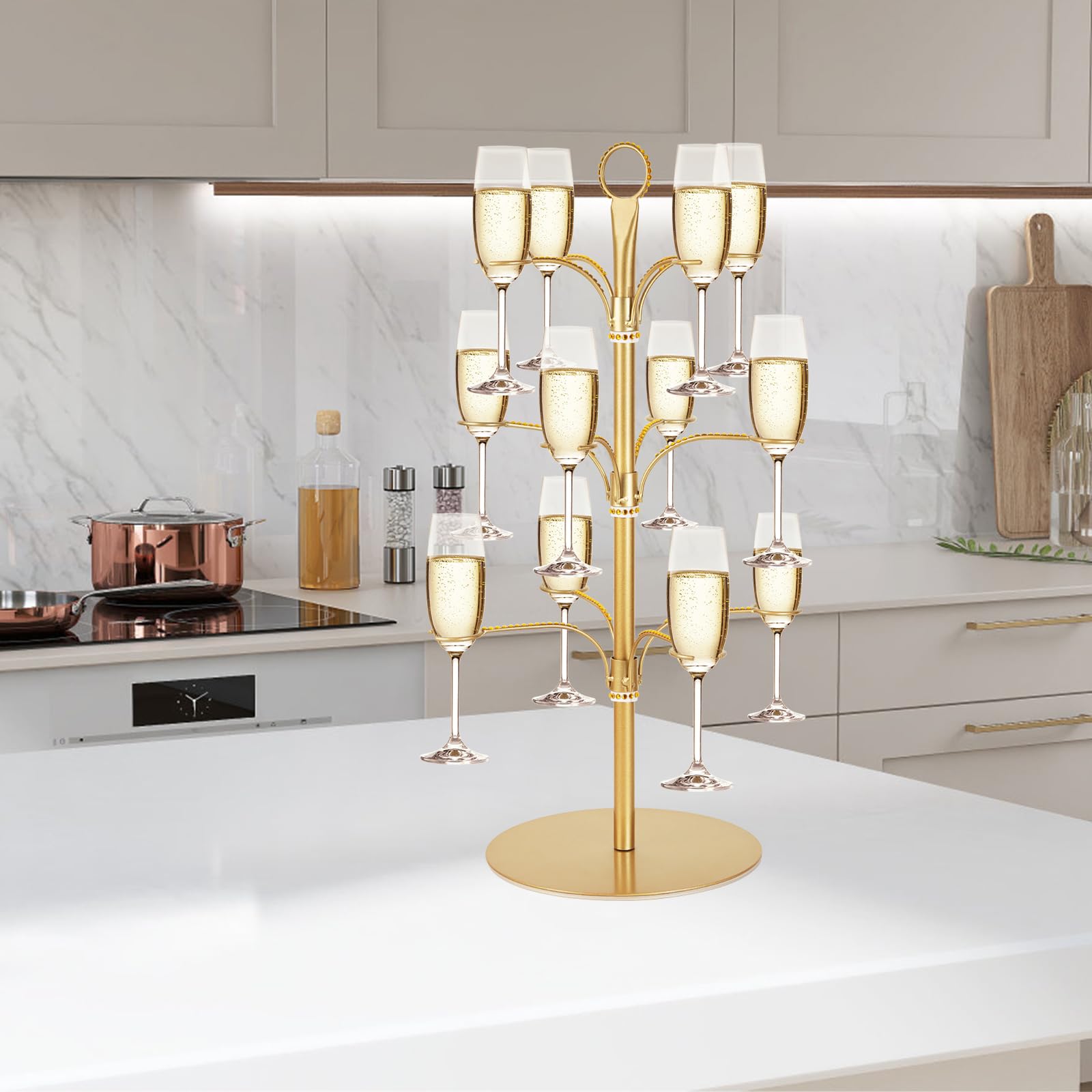 ALIMOTA Cocktail Tree Stand for Drinks Champagne Tower Wine Glasses Holder, 3 Tier 12 Holders, Bar Home Drinks Tree Display Suitable for Gin, Cocktails, Champagne, Wine