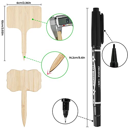 SKADADYL 50 Pcs Bamboo Plant Labels,Garden Plant Labels,Nursery Garden Labels with 1 Pcs Garden Pen (T-Style, 2.76*3.15inch)