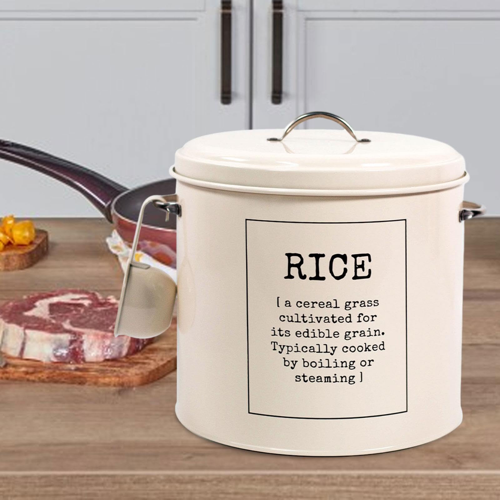 Stainless Steel Rice Storage Box with Lid and Spoon, Large Food Storage Containers, Great Rice Canisters Sets, Kitchen Countertop Organizer Jar for Rice/Flour/Soybean/Grain, Style B