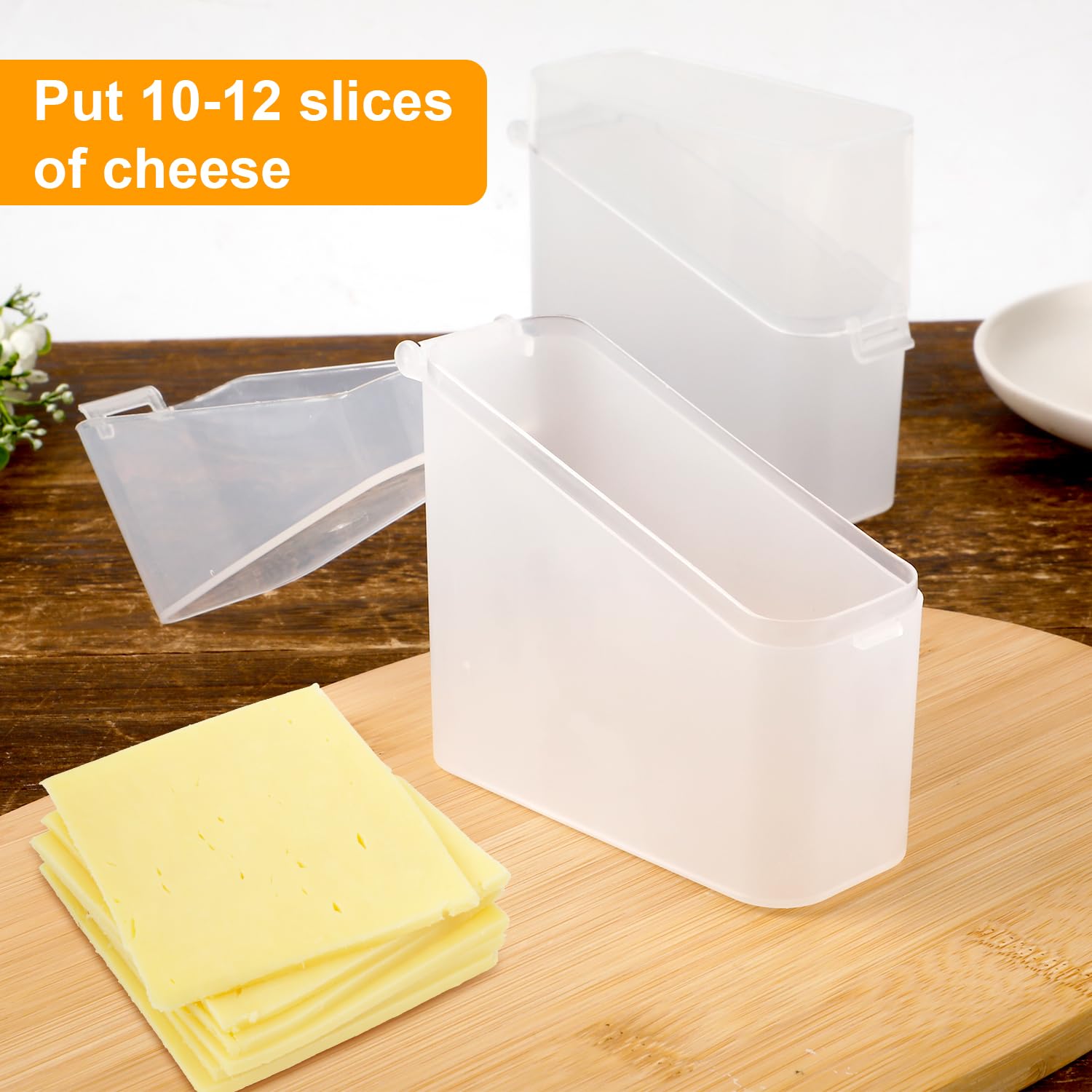 PEUTIER 2pcs Cheese Storage Containers, Plastic Cheese Slice Container with Flip Lid Cheese Slice Holder for Fridge Cheese Storage Box for Butter Block Cheese Slices (Transparent)