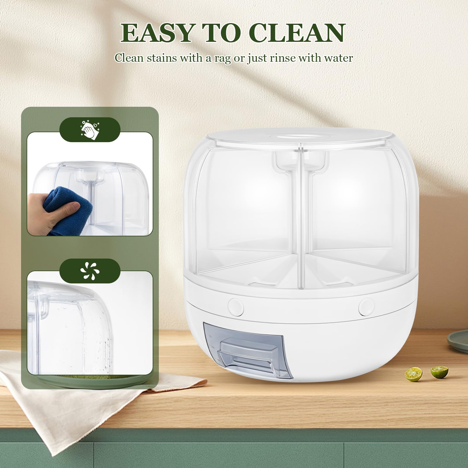 InnaMall Grains Storage Dispenser, 6 Grids Beans Container Storage with Sealed lid 13LBS Grain Container Distribution Bucket 360° Rotating Round Food Dispenser One-Click Output Rice Storage