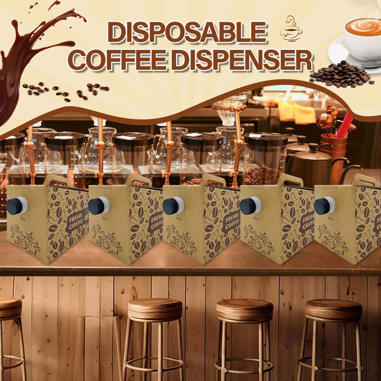 96 oz Disposable Coffee Box with Insulated Beverage Dispenser, Portable To-Go Carafe for Hot & Cold Drinks, Bulk Coffee Server for Catering, Events & Parties