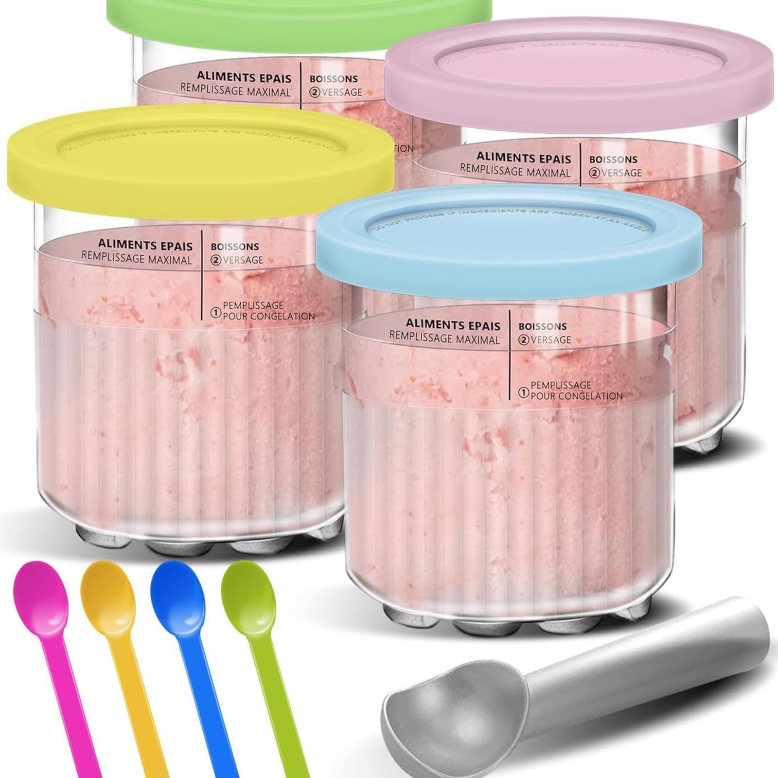 ULTAC Replacement for Ninja Creami Deluxe Pints and Lids – 4 Pack, 24oz Ice Cream Maker Pints, Compatible with Ninja Creami NC501 NC500 Series, Leakproof, Reusable, Dishwasher Safe, Family Size