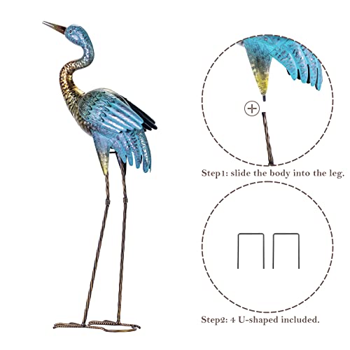 Natelf Garden Crane Statues Outdoor, Standing Blue Heron Decoy Sculptures, Metal Bird Yard Art for Lawn Patio Backyard Decoration(Set of 2)