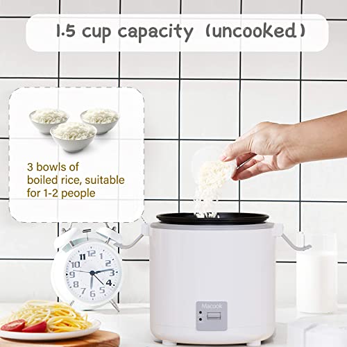 Rice Cooker Small 1-1.5 Cups Uncooked(3 Cups Cooked), Mini Rice Cooker with Removable Nonstick Pot, One Touch&Keep Warm Function, Travel Rice Cooker for Soup Grain Oatmeal Veggie, White