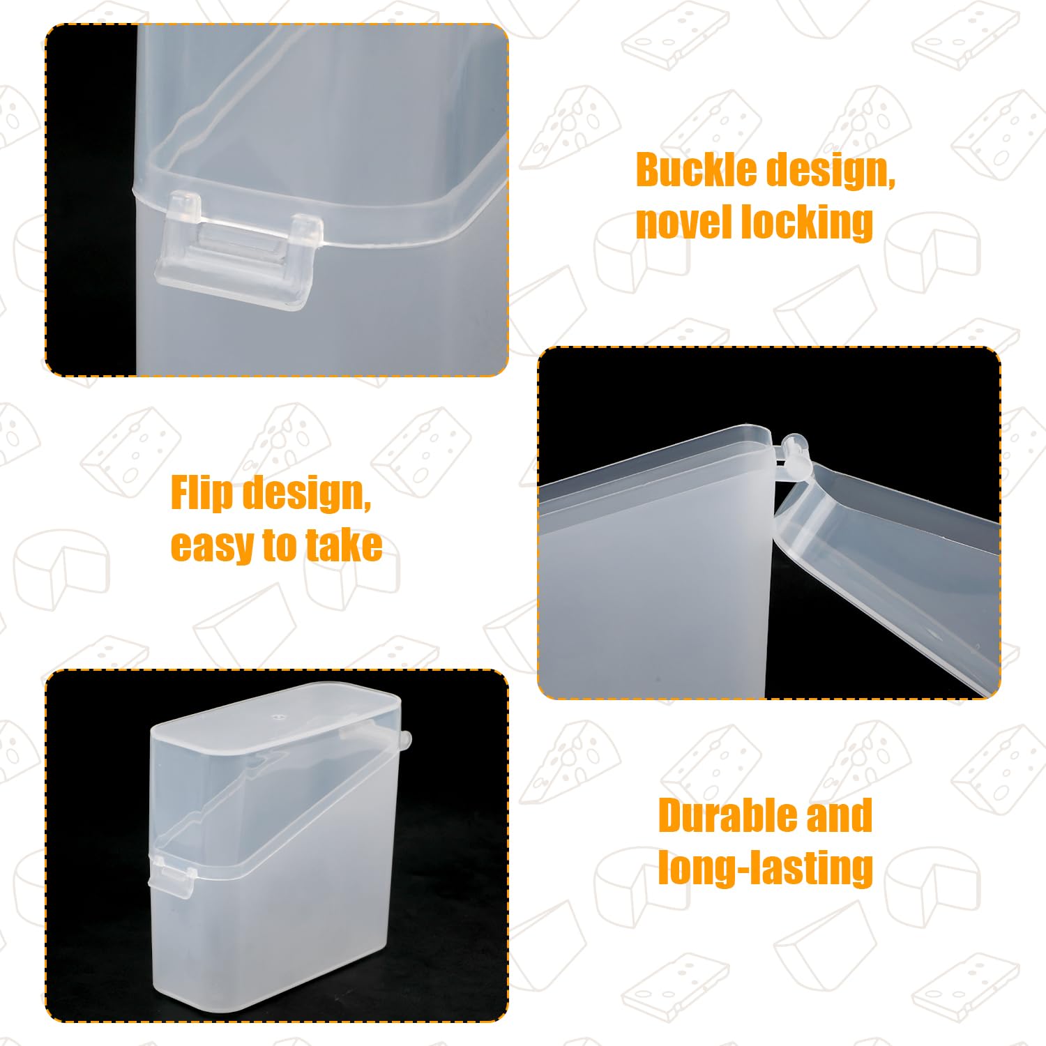 PEUTIER 2pcs Cheese Storage Containers, Plastic Cheese Slice Container with Flip Lid Cheese Slice Holder for Fridge Cheese Storage Box for Butter Block Cheese Slices (Transparent)